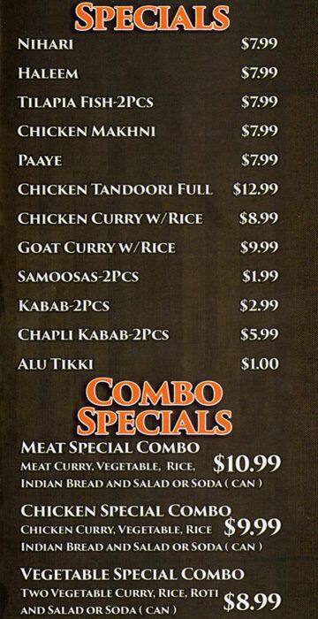 Menu at Biryani Spot & Curry restaurant, New York City