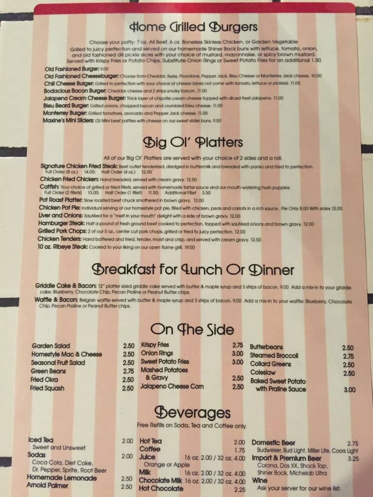 Menu at Maxine's Cafe & Bakery, Bastrop