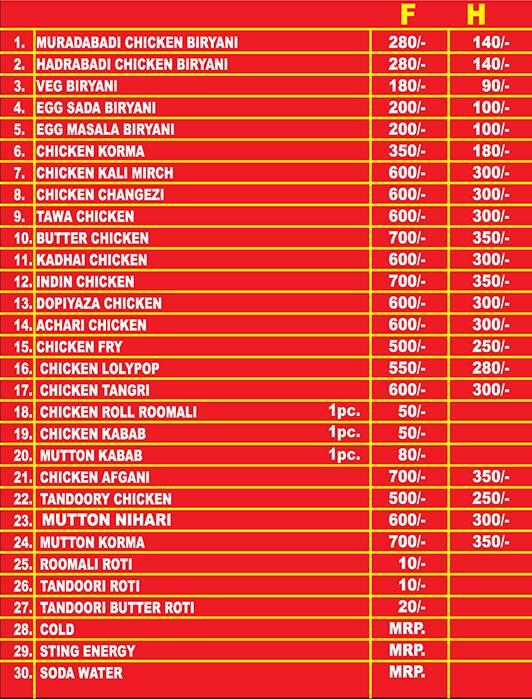 Menu of Al Nawab Chicken Biryani, Sector 71, Noida
