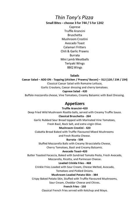 Menu at Thin Tony's Pizza, Bengaluru