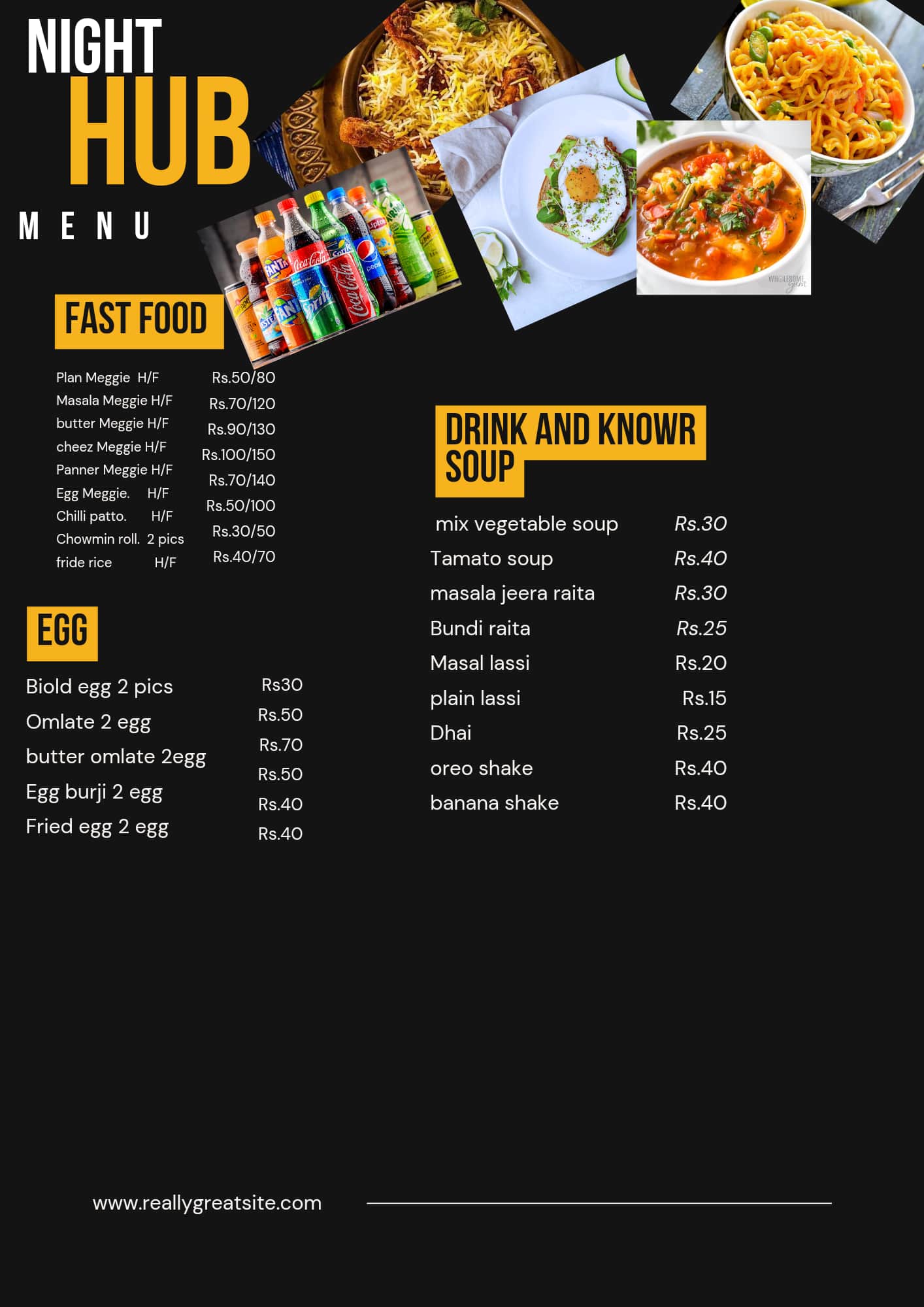 Menu of Night Hub, Rohini, New Delhi