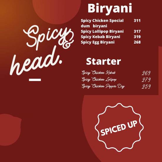 Menu of Spicy Head By 8055, New BEL Road, Bangalore