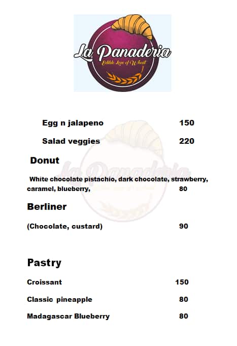 Menu of La Panaderia, Lahori Gate, Patiala