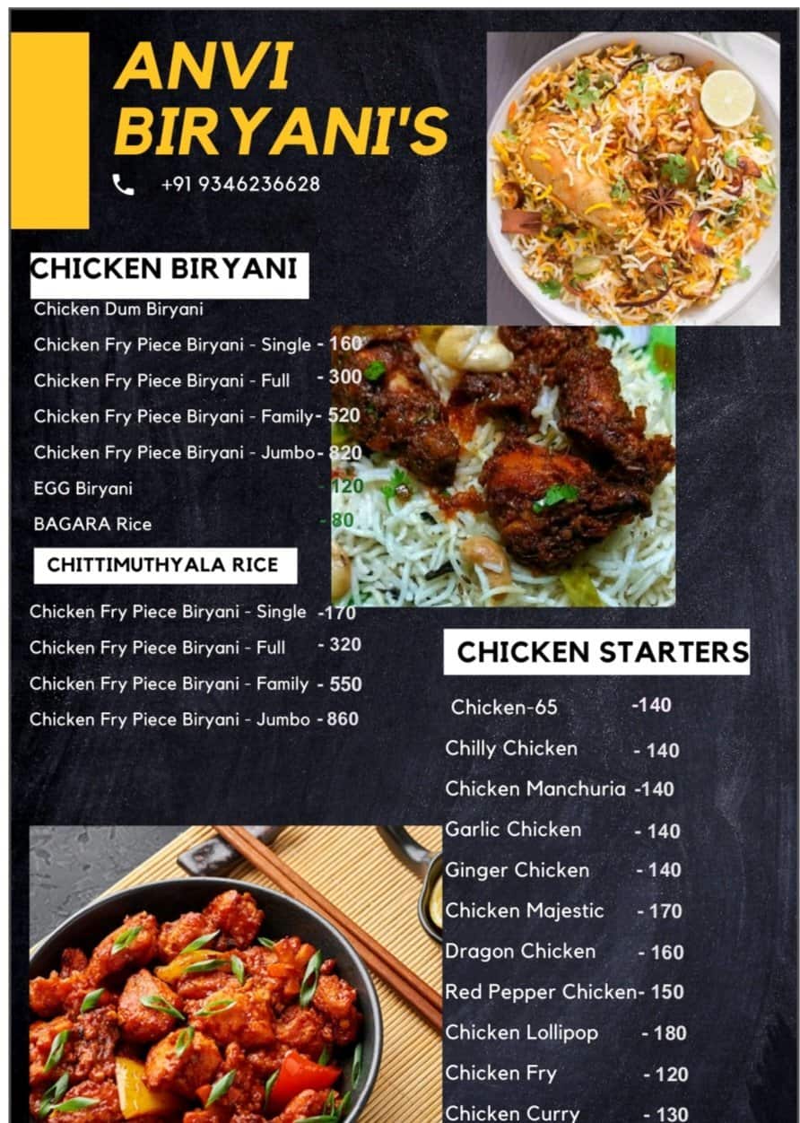 Menu of Anvi Biryanis, Ameerpet, Hyderabad