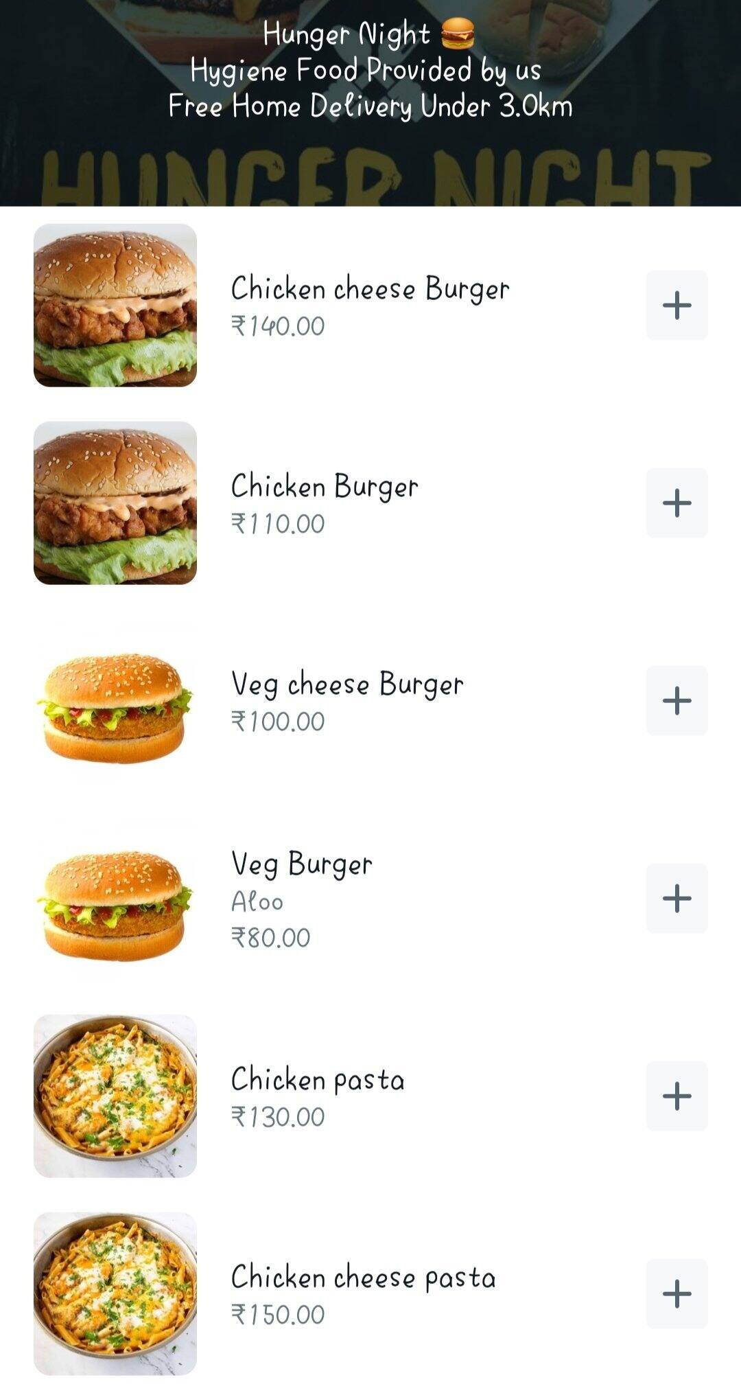 Menu of Hunger Night, Ghorpadi, Pune