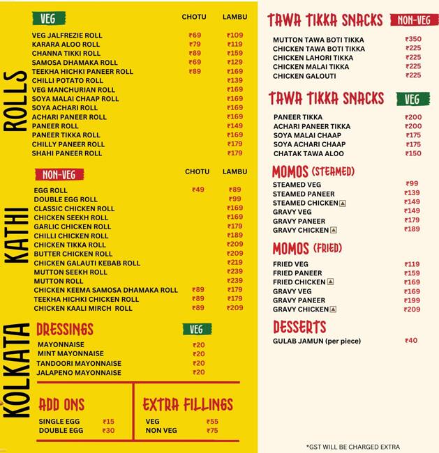 Menu of 34 Chowringhee Lane, Mira Road, Mumbai