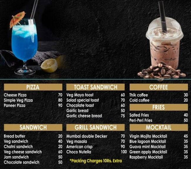 Menu of RA Cafe, Shivaji Nagar, Pune