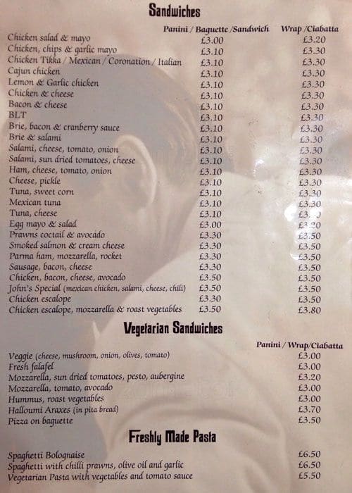 Menu at Don Corleone cafe, Kingston upon Thames, 24 Castle St