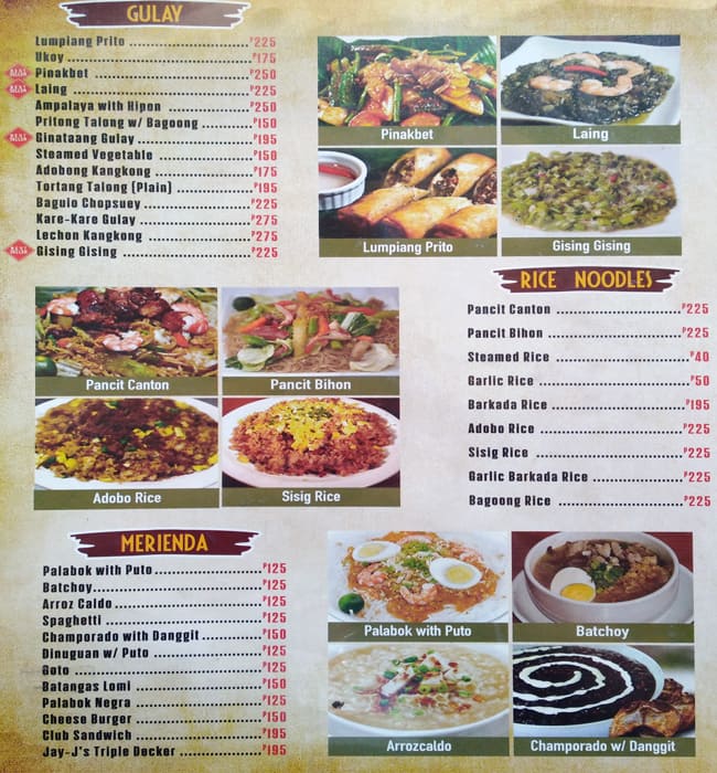 Menu at Jay- J's restaurant, Parañaque, SM Sucat