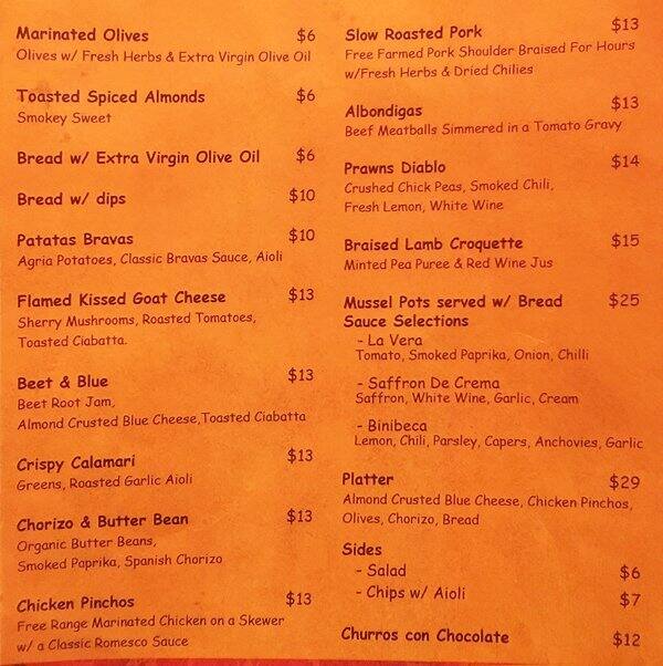 Menu at El Faro Spanish restaurant & Tapas Bar, Auckland