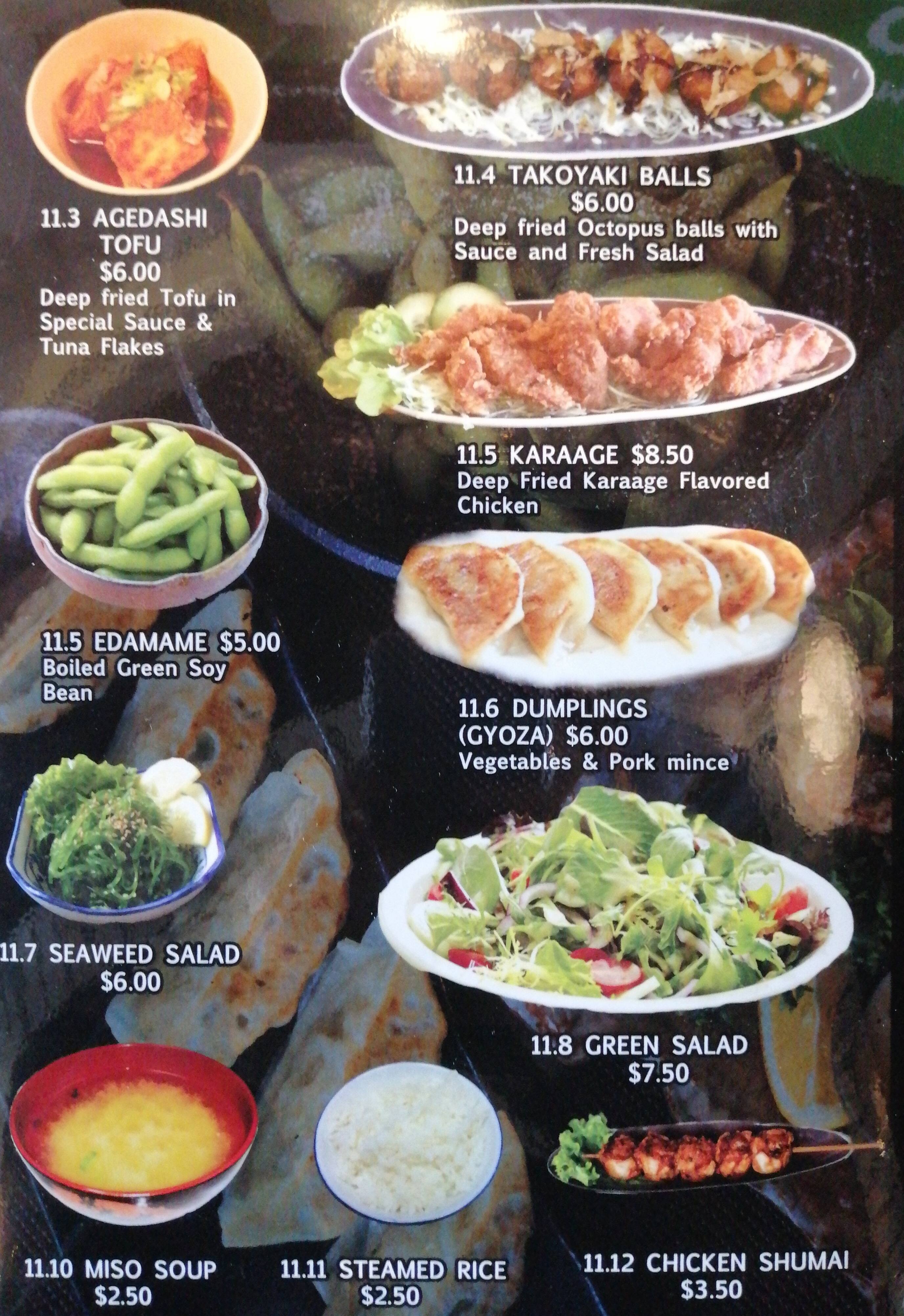 Menu at Haru restaurant, Auckland