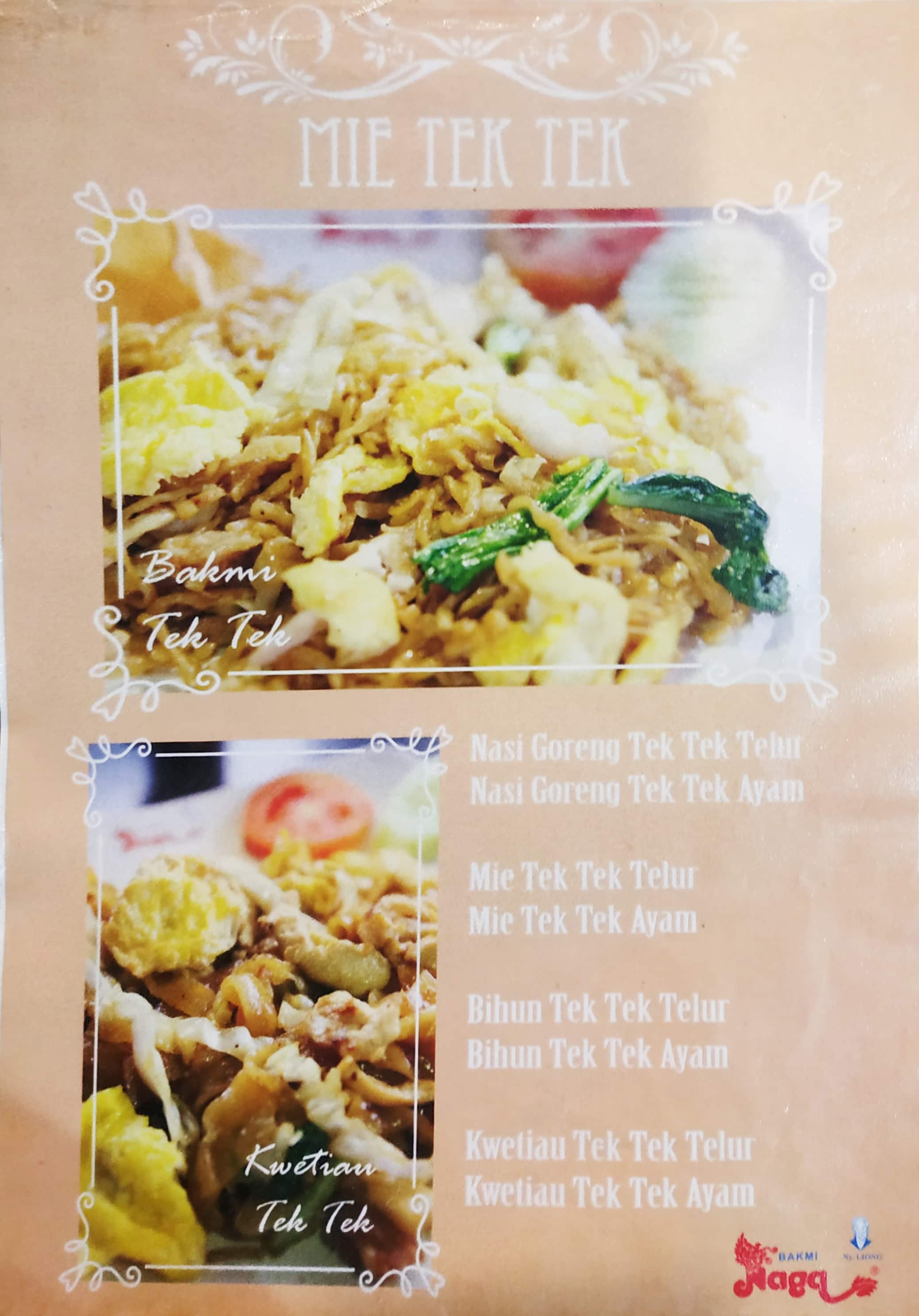 Menu at Bakmi Naga restaurant, Jakarta