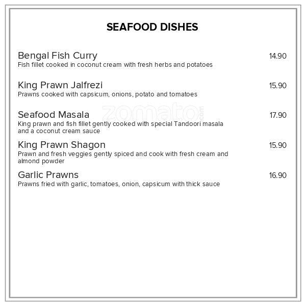 Menu at Taste Of Bengal cafe, Christchurch, 91 Riccarton Road