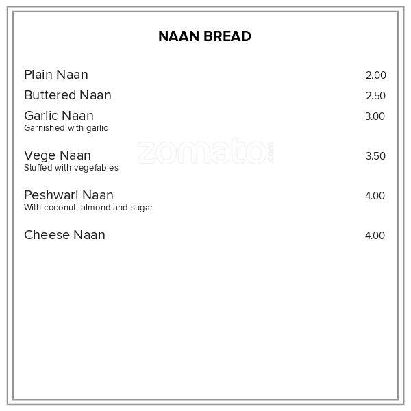 Menu at Taste Of Bengal cafe, Christchurch, 91 Riccarton Road