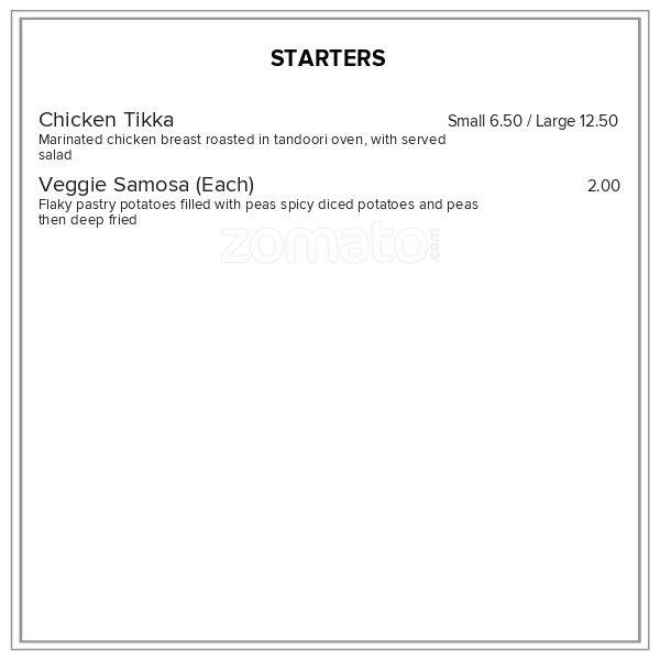 Menu at Taste Of Bengal cafe, Christchurch, 91 Riccarton Road