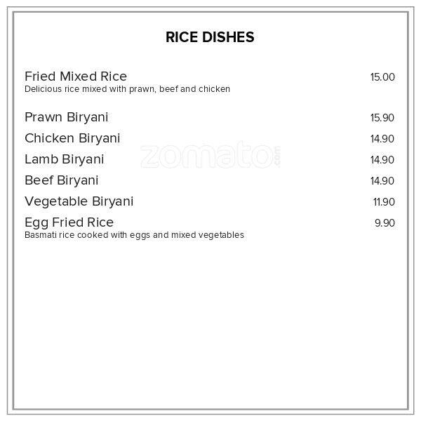 Menu at Taste Of Bengal cafe, Christchurch, 91 Riccarton Road