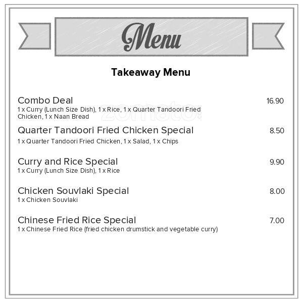 Menu at Taste Of Bengal cafe, Christchurch, 91 Riccarton Road