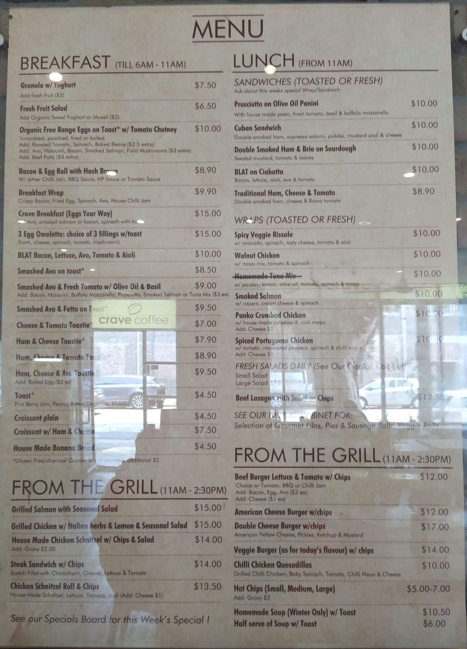 Menu at Crave on Maddox cafe, Alexandria
