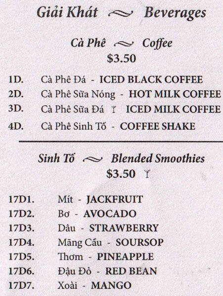 Menu at Pasteur's Noodle Soup restaurant, Everett