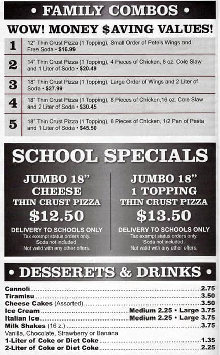 Menu at Paisans Pizzeria, Cicero, W 16th St