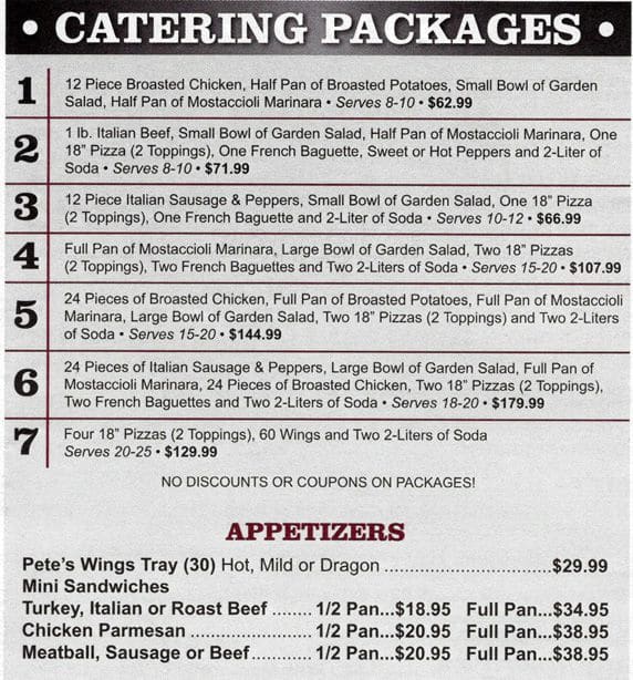 Menu at Paisans Pizzeria, Cicero, W 16th St