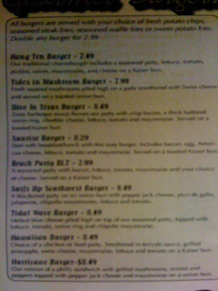 Beach Bum Burgers and More Menu - Urbanspoon/Zomato