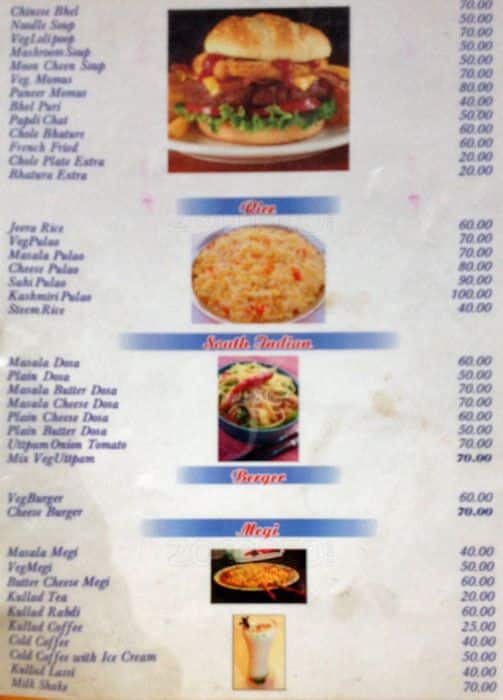 Menu at kaka cafe and cold house, Udaipur