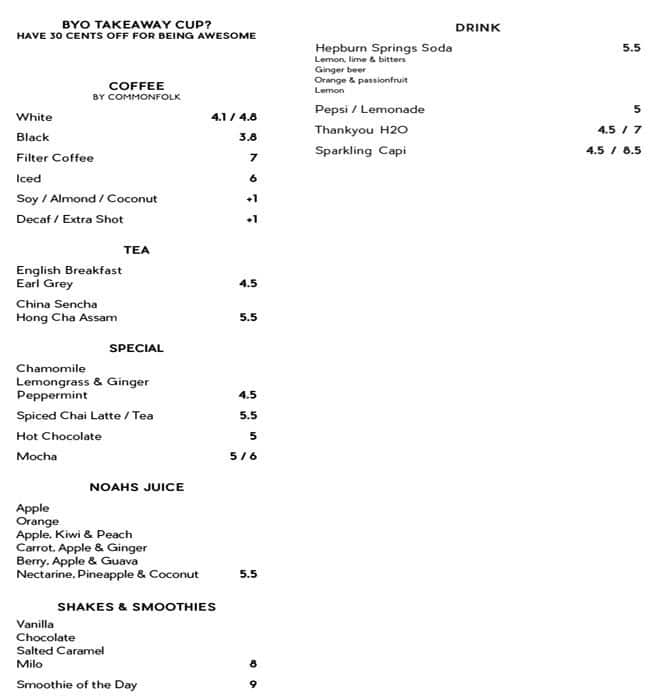 Menu at Merchant & Maker cafe, McCrae
