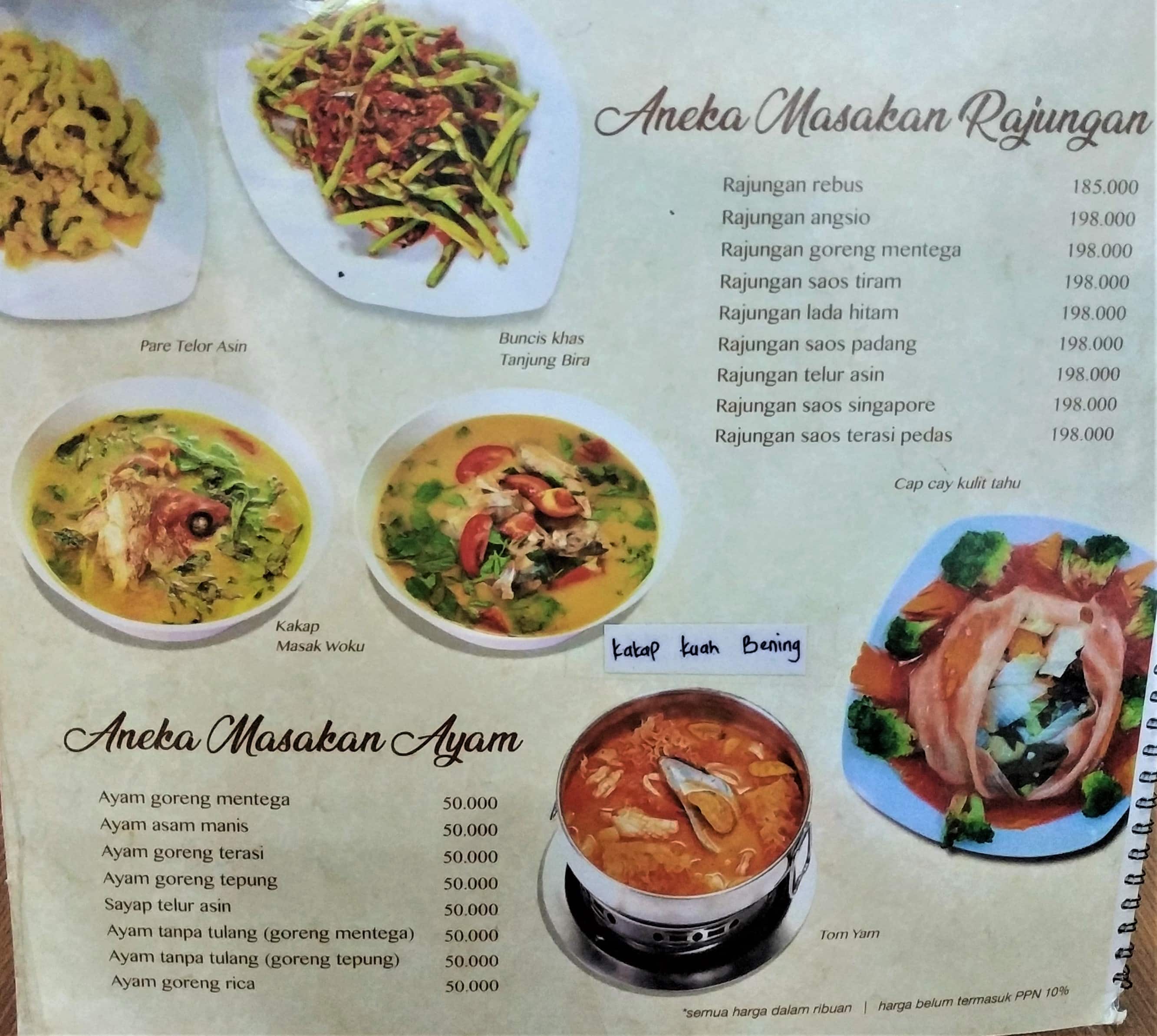 Menu at Tanjung Bira, Jakarta