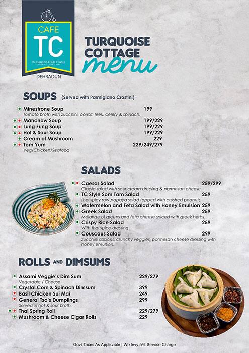 Menu at Cafe Turquoise Cottage, Dehradun