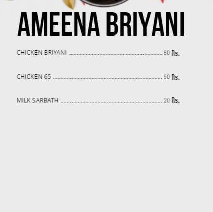 Menu of Ameena Briyani, Kolathur, Chennai