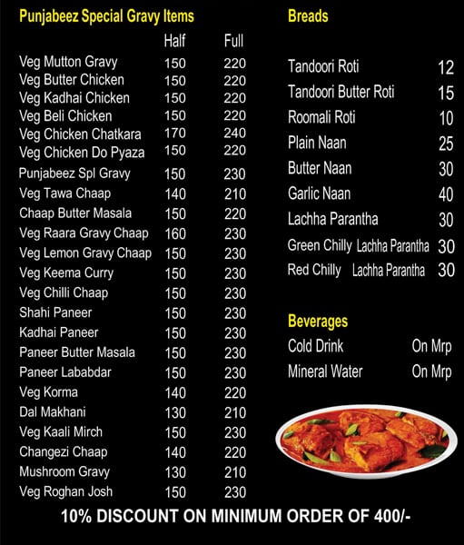 Menu of Punjabeez, Sector 26, Noida
