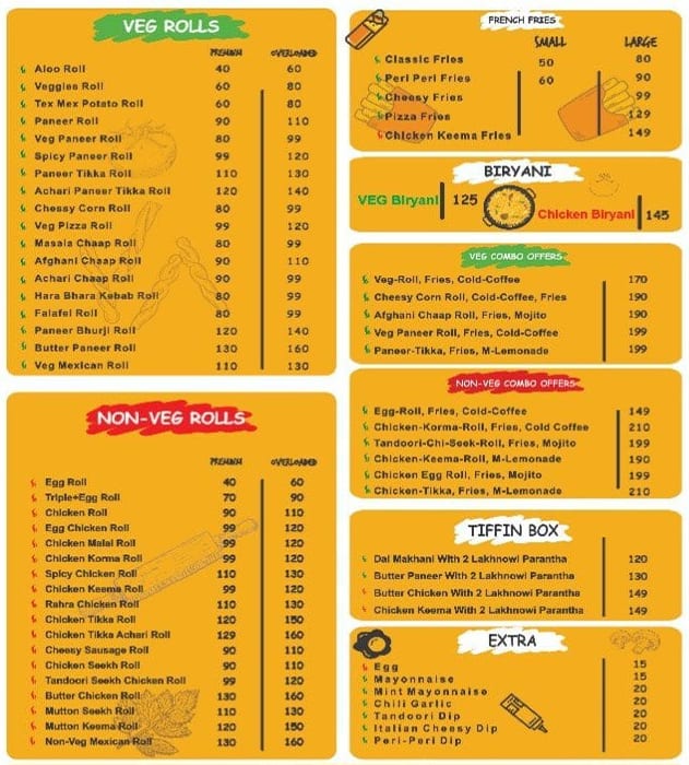 Menu of Roll Xpress, VIP Road, Zirakpur