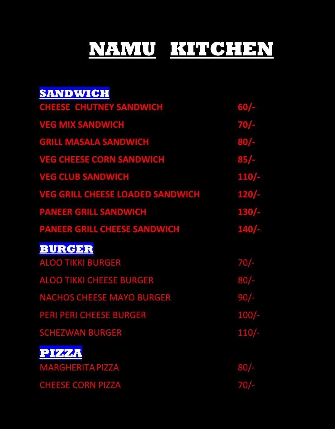 Menu of Namu Kitchen, Lower Parel, Mumbai