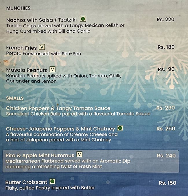 Menu of The Blue Brick Wall, Panaji, Goa