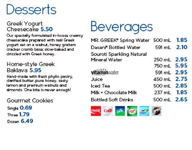 Menu at Mr. Greek restaurant, Mississauga, Argentia Rd