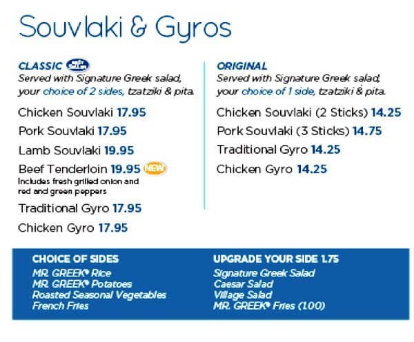 Menu at Mr. Greek restaurant, Mississauga, Argentia Rd