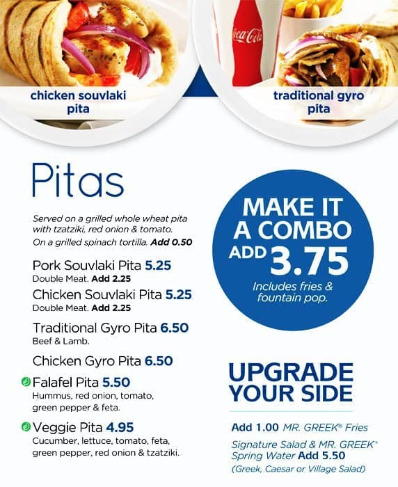 Menu at Mr. Greek restaurant, Mississauga, Argentia Rd