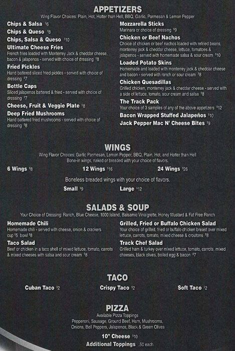 Menu at The Track Grill And Bar, Rowlett