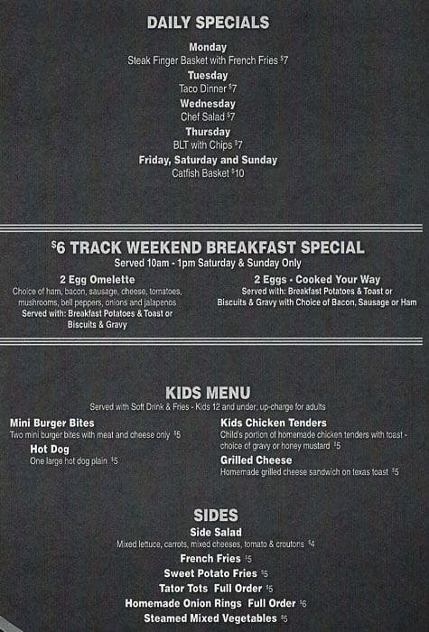 Menu at The Track Grill And Bar, Rowlett