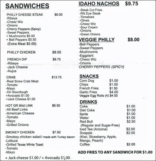 Menu at Gaga's, Vallejo
