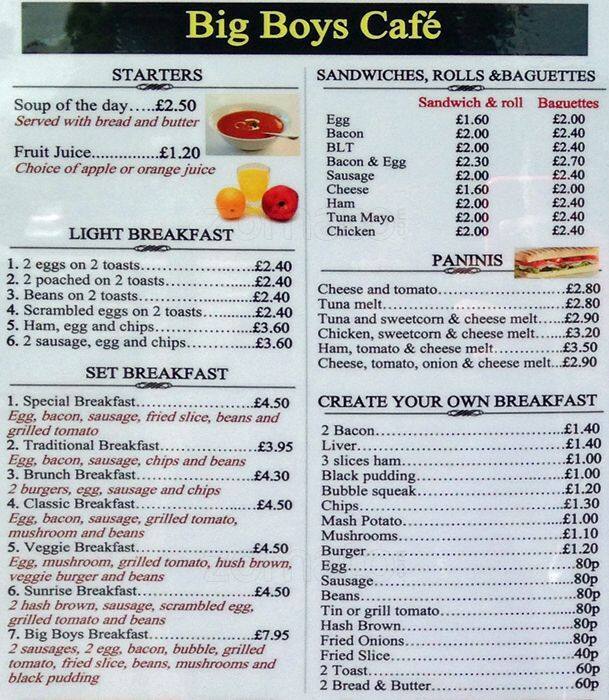 Menu At Big Boys Cafe Greenford Menu At Big Boys Cafe Greenford