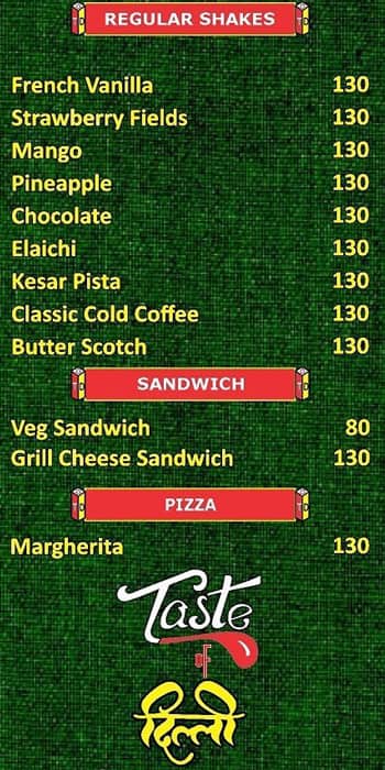 Menu at Taste Of Dilli, Delhi, Metro Pillar no