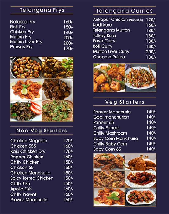 Menu at Sri Ankapur Ruchulu, Hyderabad, 6-106/3