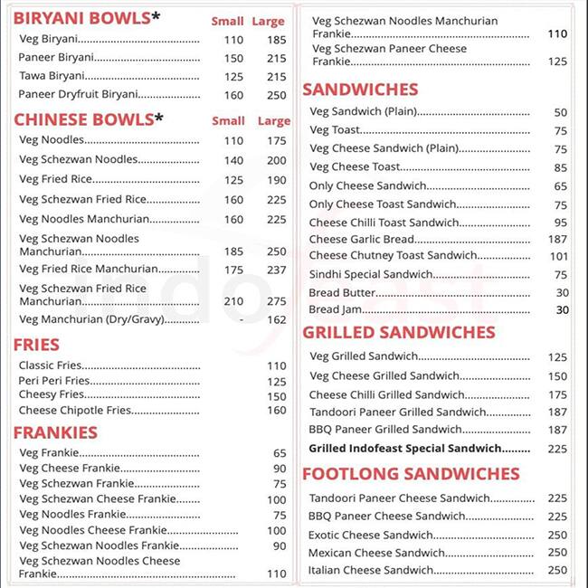 Menu of Indofeast, Mulund West, Mumbai