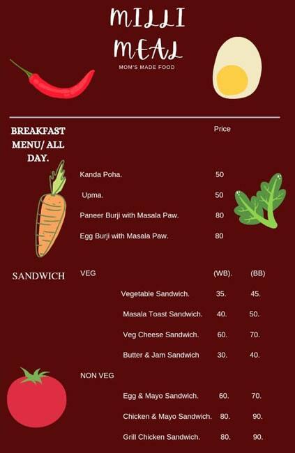 Menu of Milli Meal, Versova, Andheri West, Mumbai