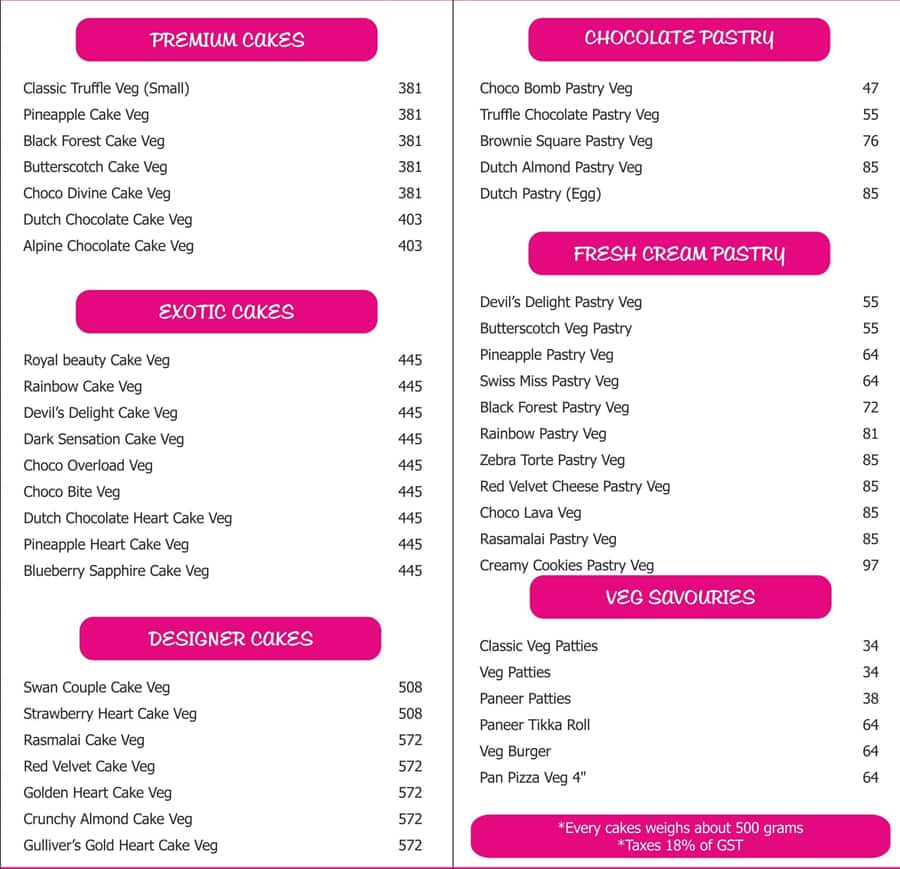 Menu of Monginis Cake Shop, Mahalaxmi, Mumbai