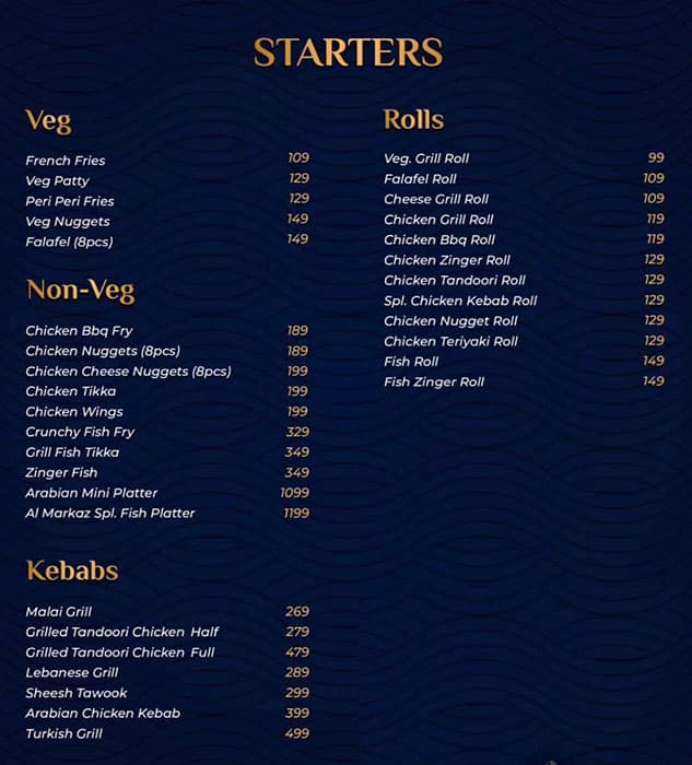 Menu of AL Markaz Mandi, Gachibowli, Hyderabad