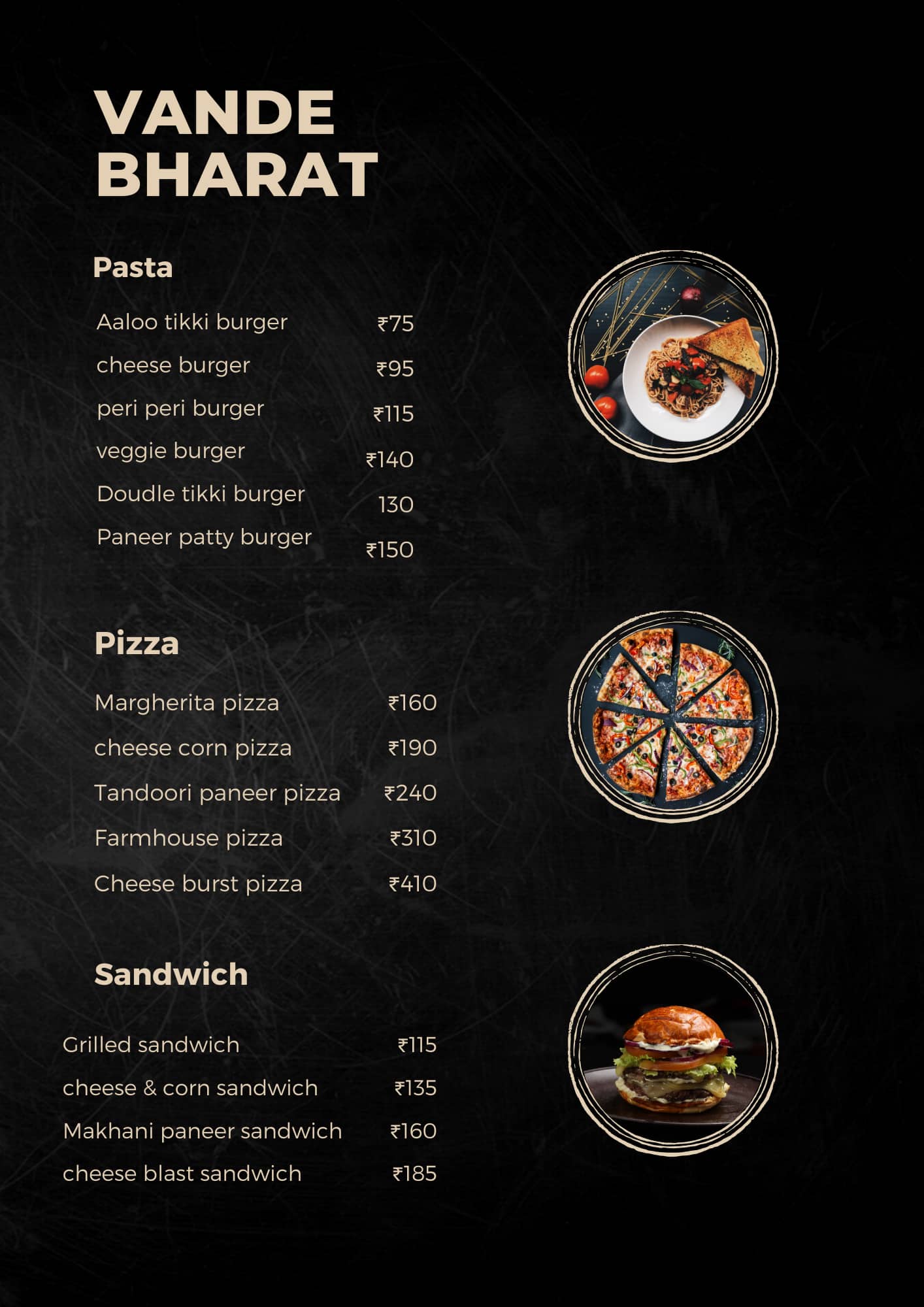 Menu of Vande Bharat Cloud Kitchen, PAU, Ludhiana