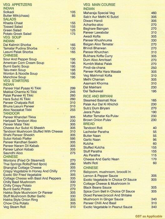 Maharaja - The Maharaja Menu, Menu for Maharaja - The Maharaja, Dahisar ...